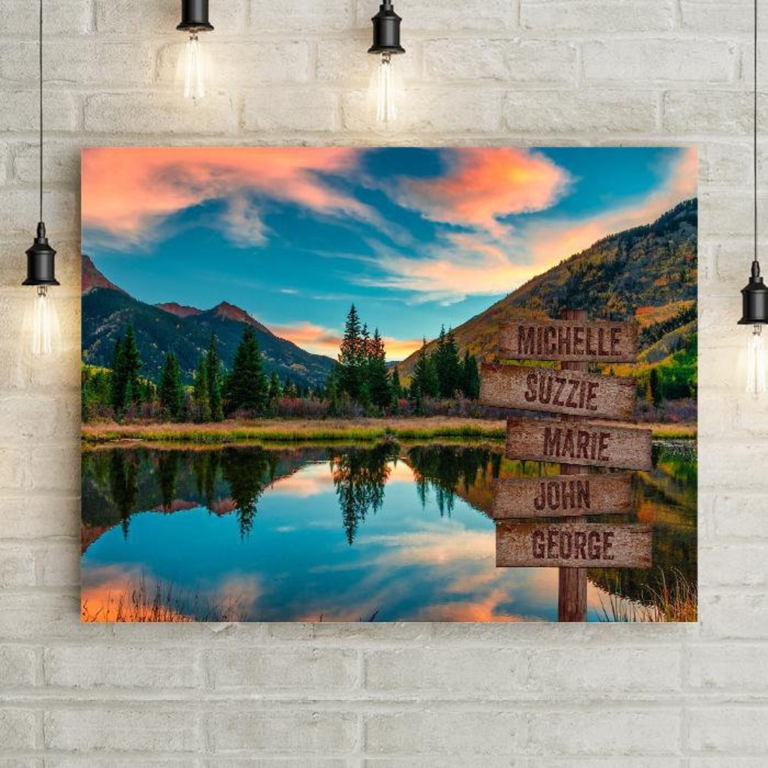 Personalized Sunset Reflection Lake Premium Canvas - Etsy