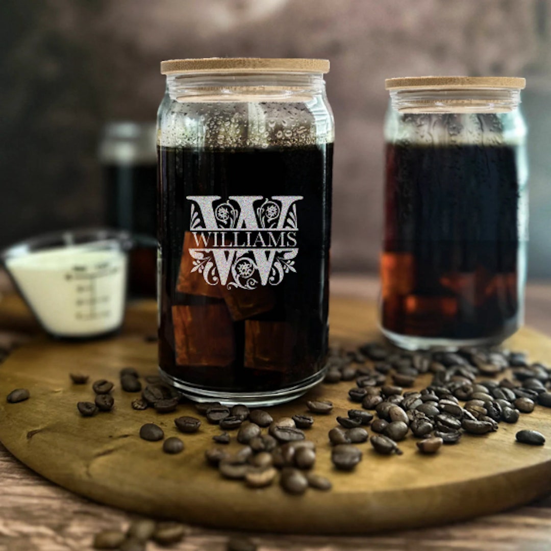 Custom Glass Can With Bamboo Top and Straw Personalized Gift for Dad ...