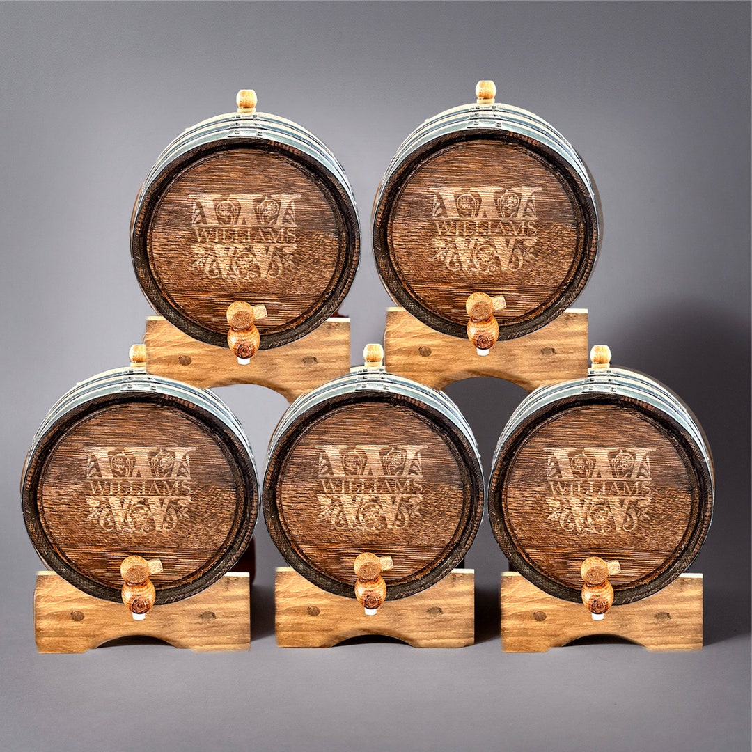 SET OF 5 Personalized Aged Oak Whiskey Barrel 2 Liters Unique Asking ...