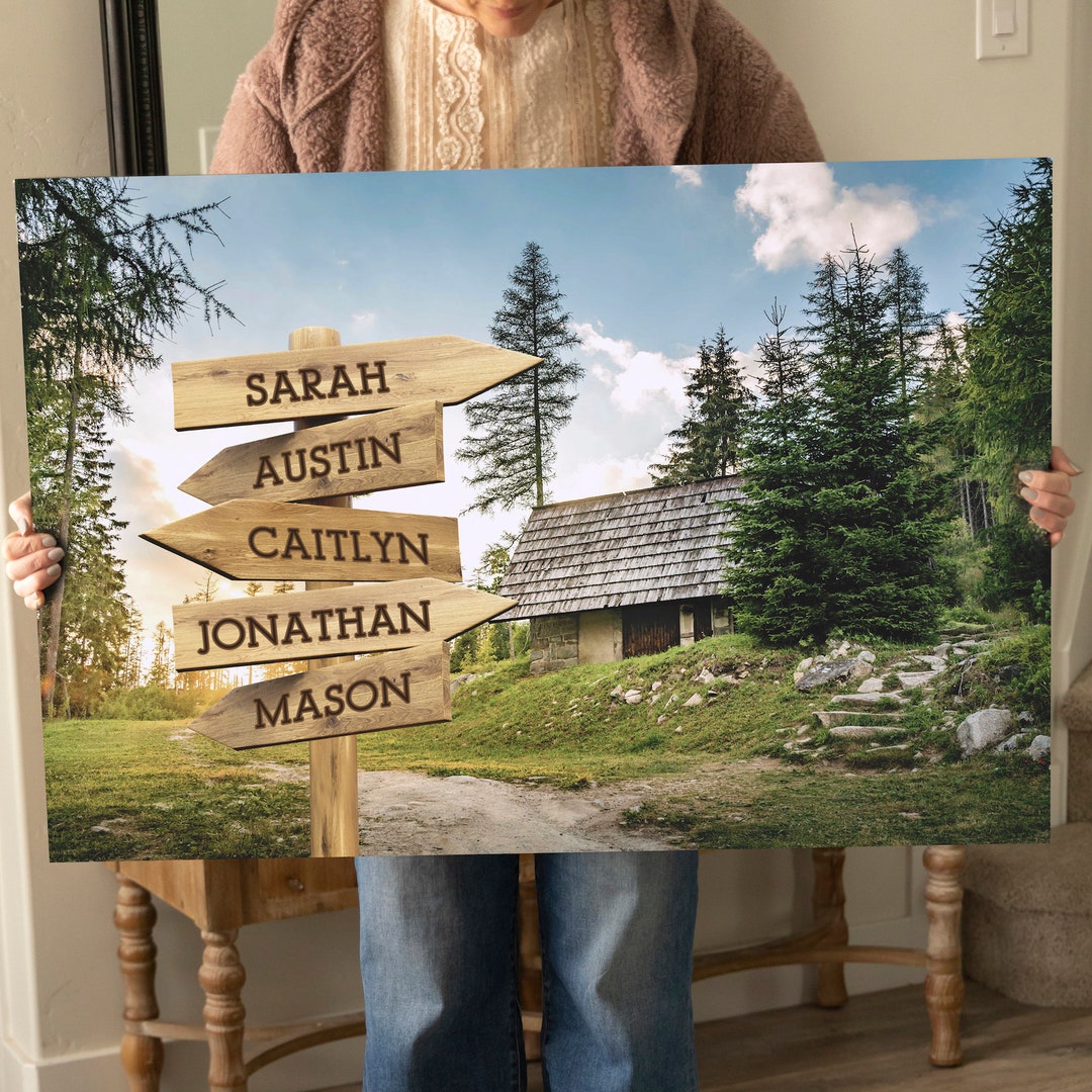 Personalized Cabin Signpost Names Canvas Custom Canvas Family Wall Art ... Personalized Cabin Signpost Names Canvas Custom Canvas Family Wall Art ...