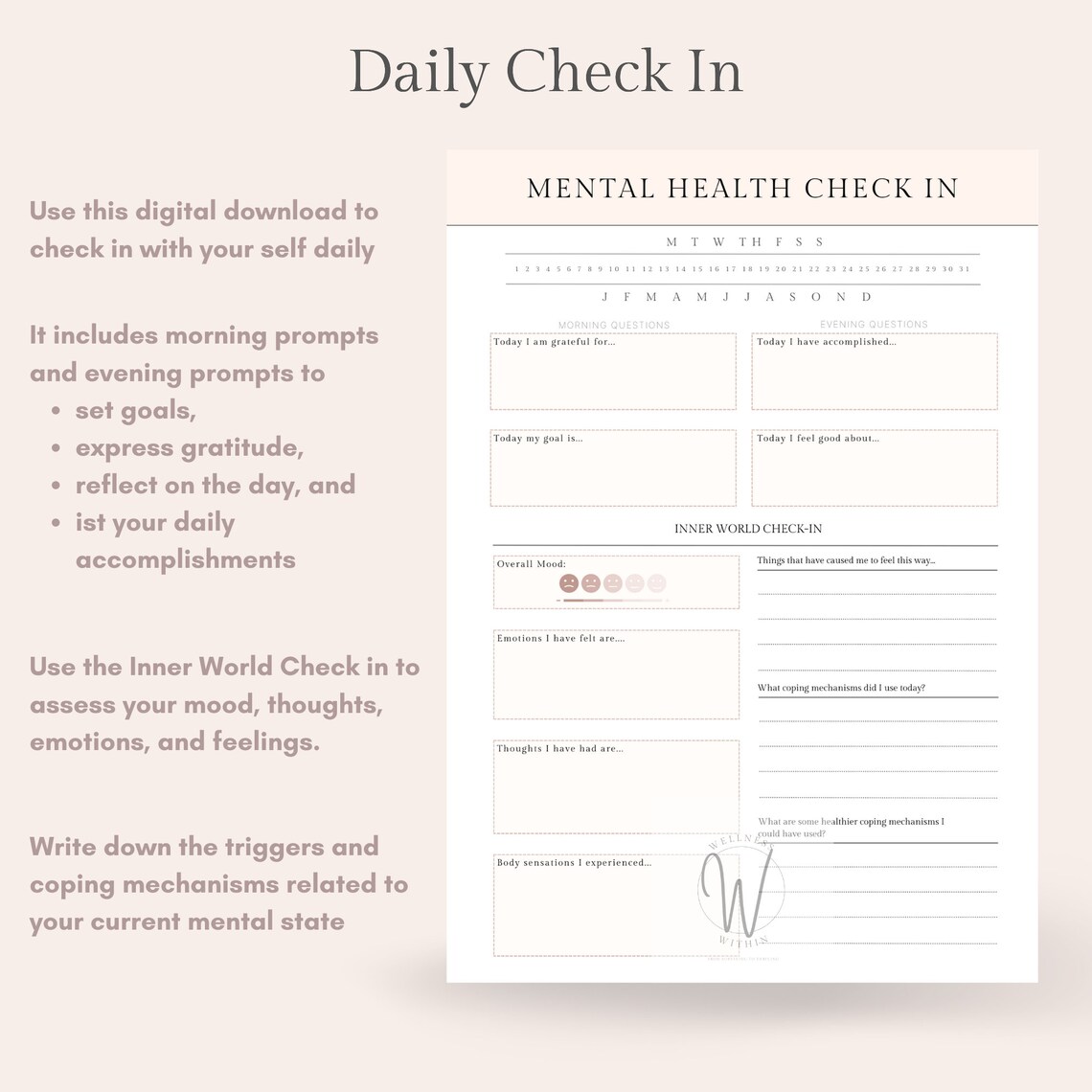The Ultimate DAILY MENTAL HEALTH Check in Planner Mood Tracker, Self ...