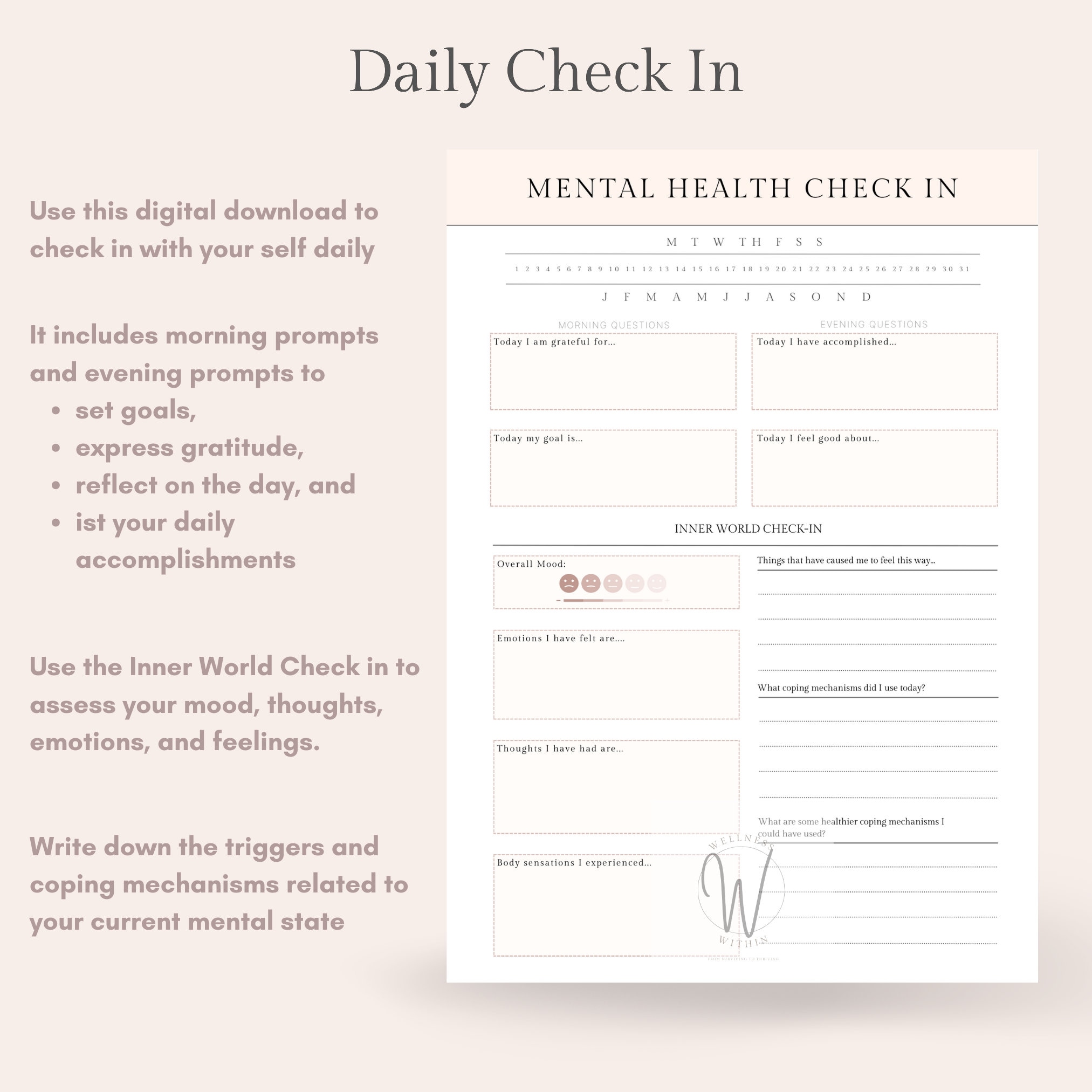 The Ultimate DAILY MENTAL HEALTH Check in Planner Mood Tracker, Self ...