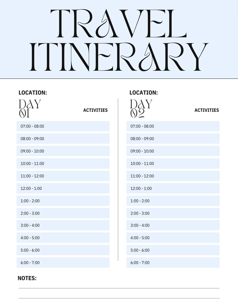 Blue Travel Planner | Itinerary Template | Vacation Planner - Etsy