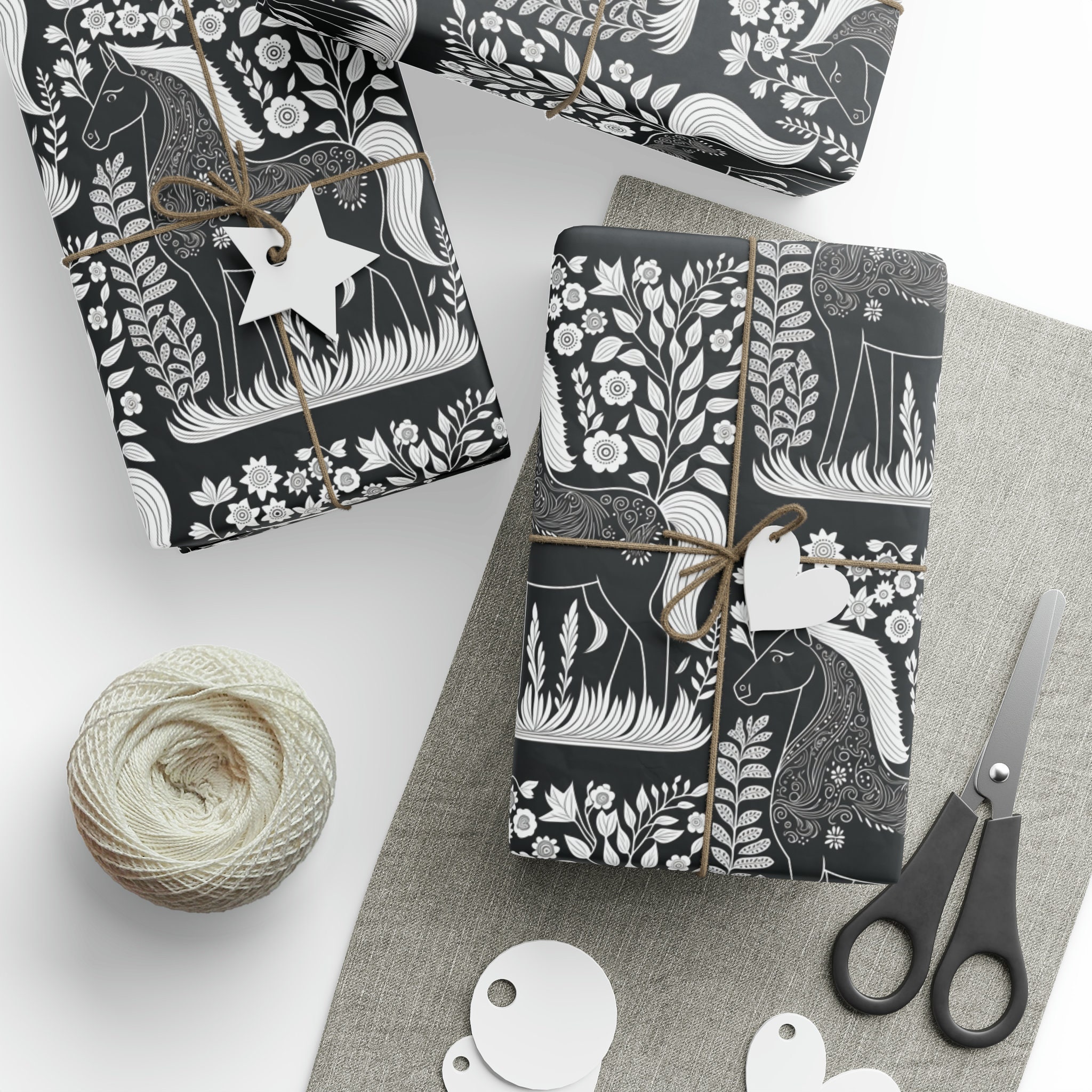 B&W Horse Art Wrapping Paper - Etsy