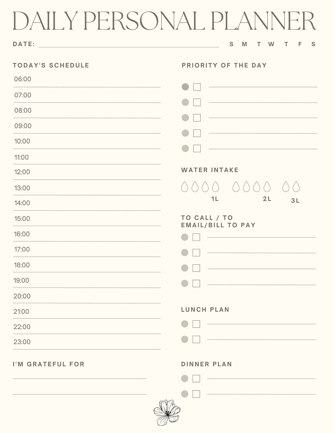 Daily Personal Planner, Digital Planner, Digitial Template, Digital ...