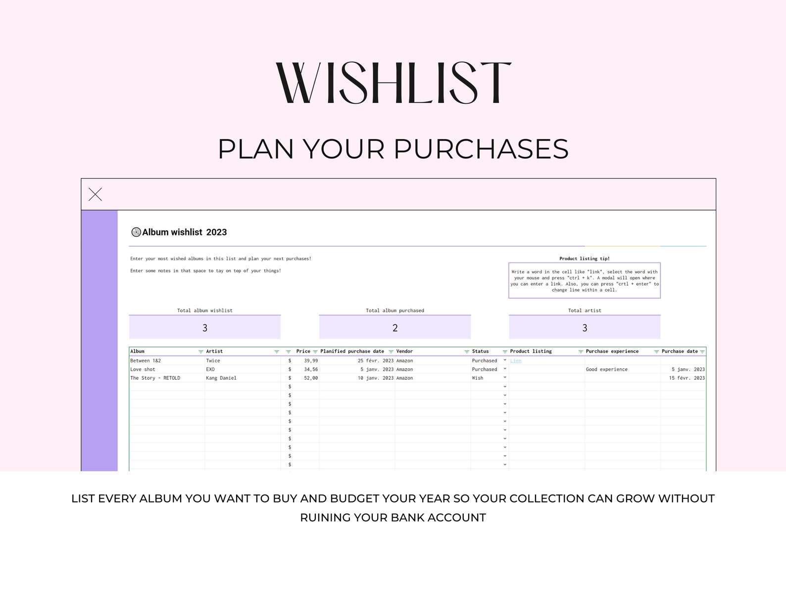 Kpop Album Collection Spreadsheet Template - Etsy