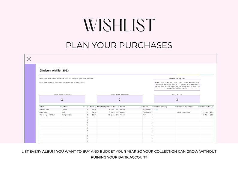 Kpop Album Collection Spreadsheet Template - Etsy