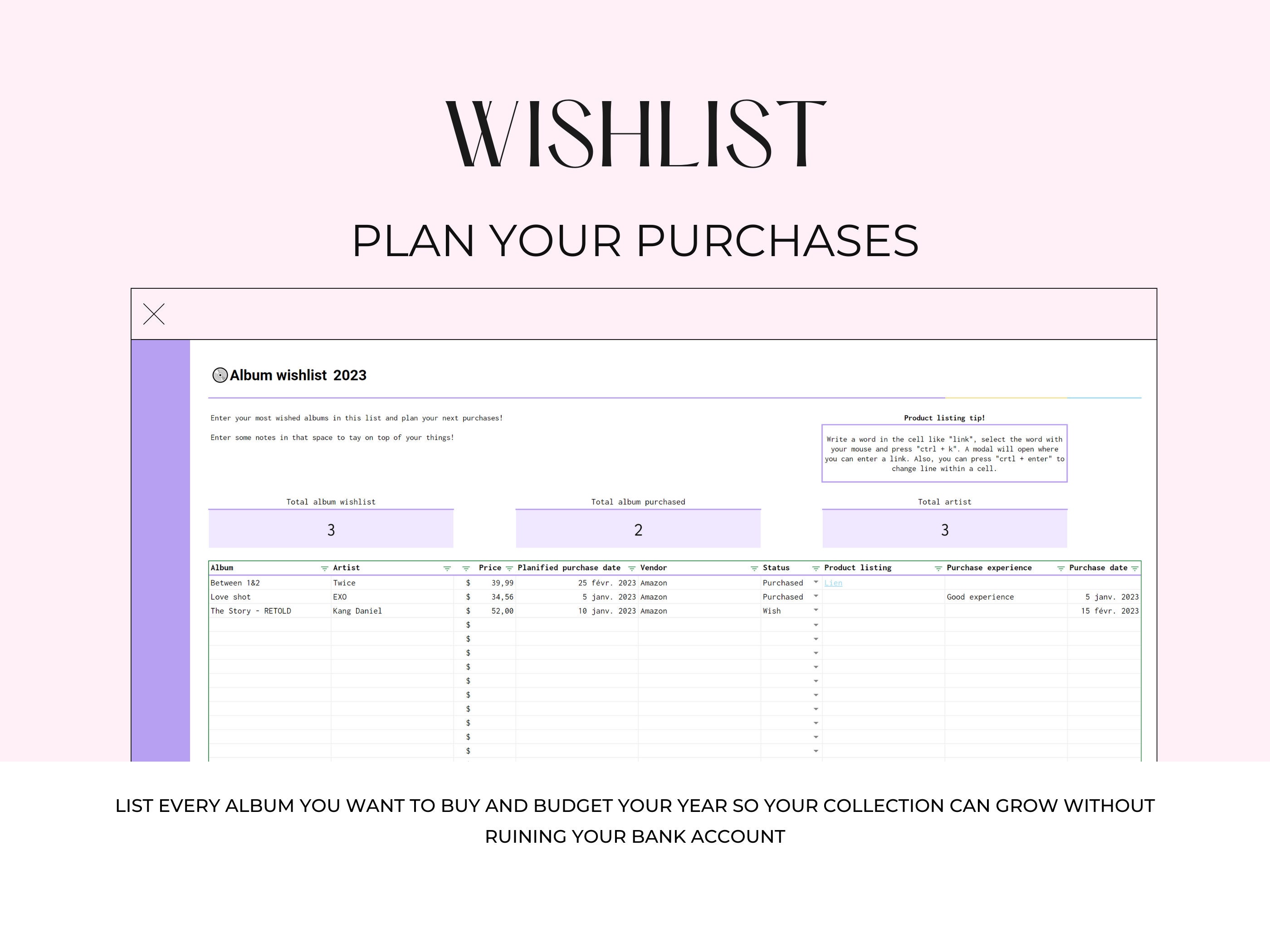 Kpop Album Collection Spreadsheet Template - Etsy