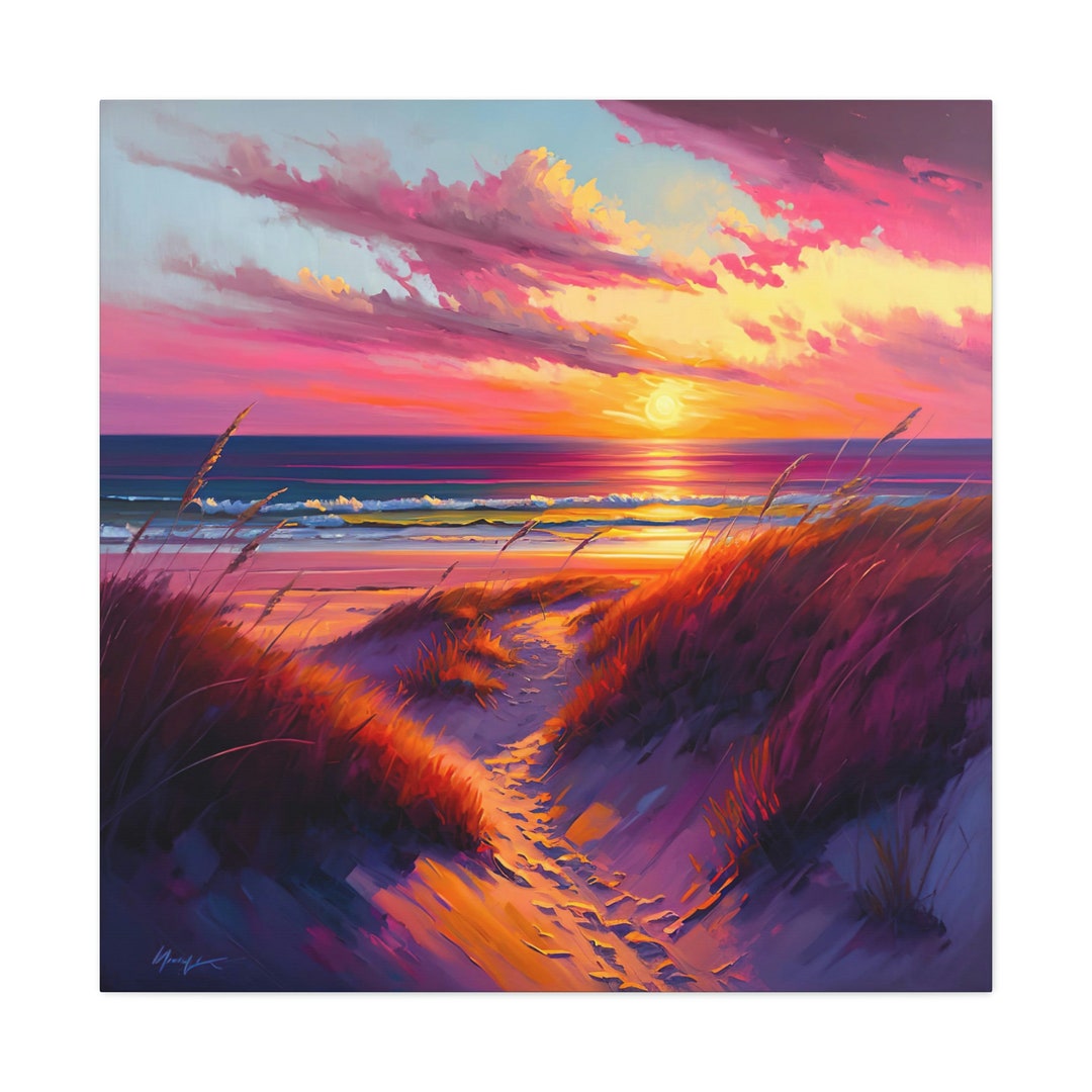 Sunset at the Beach, Digital Download, Oil Painting, Paradise, Dunes ...
