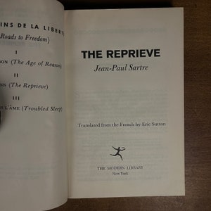 First Modern Library Edition - the Reprieve by Jean-paul Sartre (1967 ...