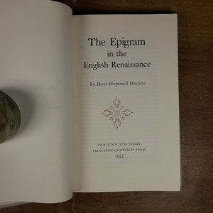First Printing the Epigram in the English Renaissance by Hoyt Hopewell ...