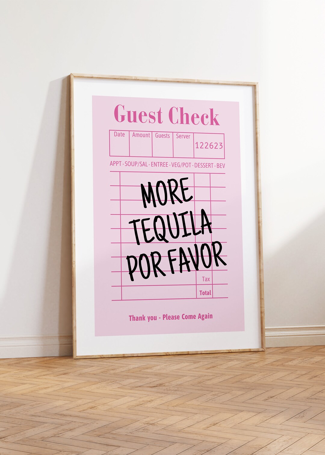 More Tequila Por Favor Guest Check Print Trendy Wall Art Prints Pink ...