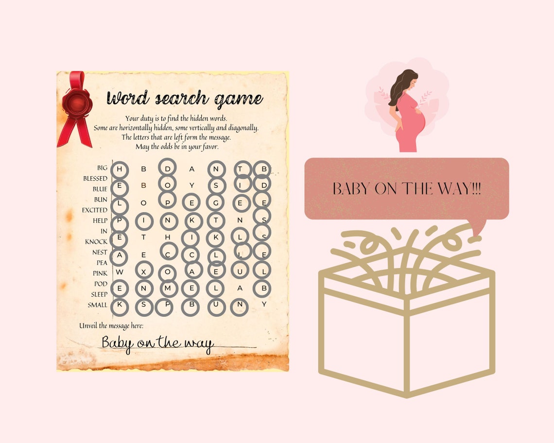 Pregnancy Announcement Game - Baby Word Search Printable, Word Puzzle ...