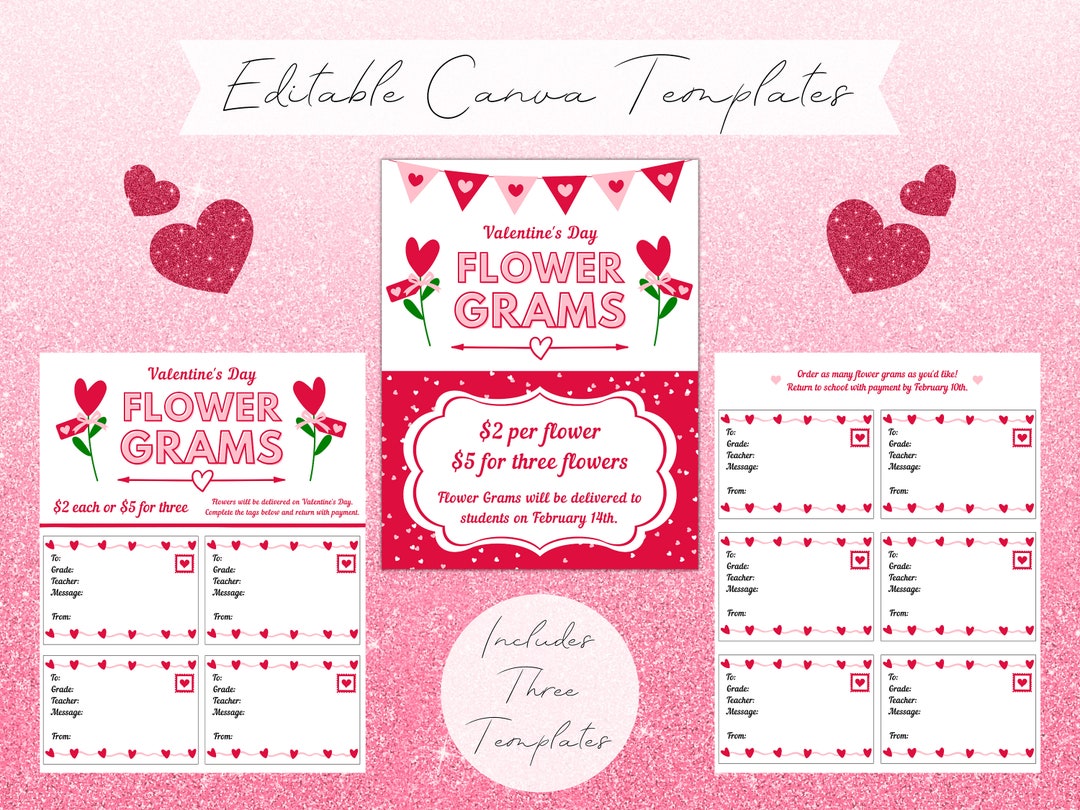 Valentine's Day Flower Gram Template Bundle - Etsy
