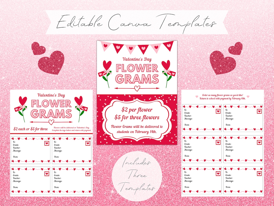 Valentine's Day Flower Gram Template Bundle - Etsy
