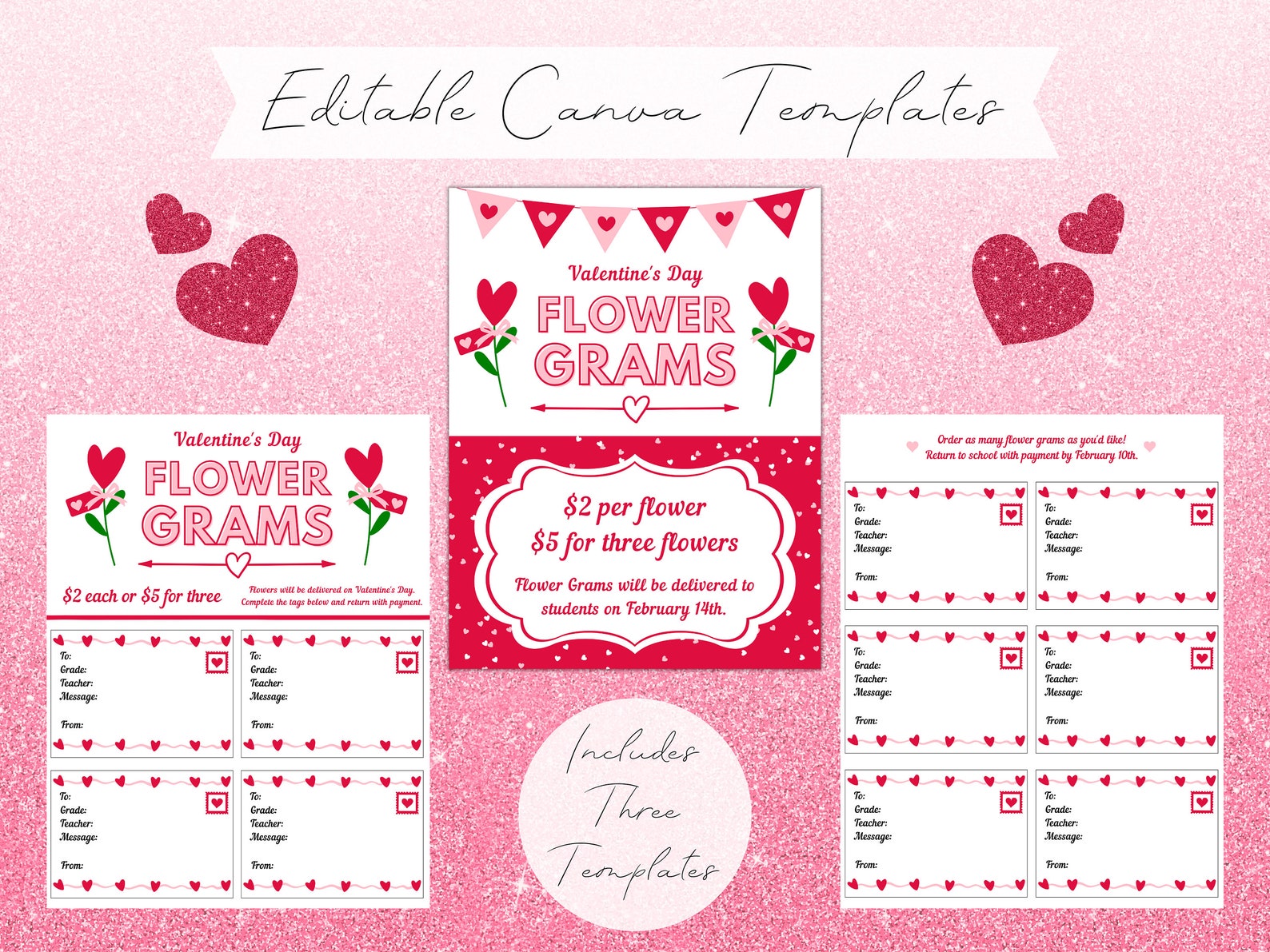 Valentine's Day Flower Gram Template Bundle - Etsy