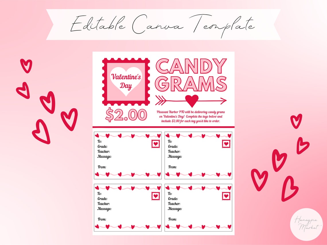Valentine Candy Gram Tags Template - Etsy
