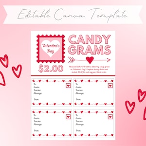 Valentine Candy Gram Tags Template - Etsy