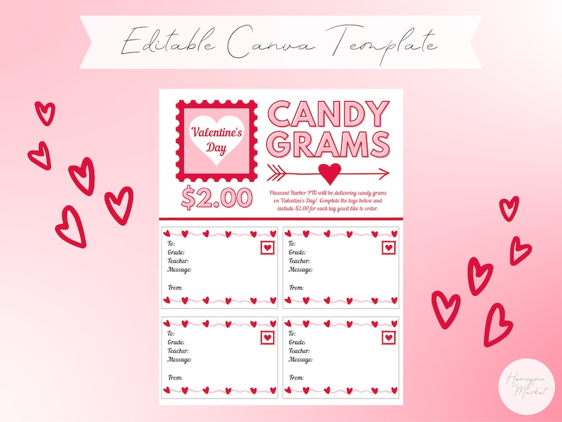 Valentine Candy Gram Tags Template - Etsy