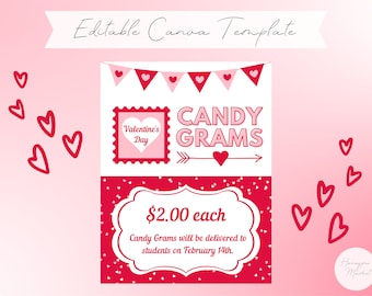 Valentine's Day Candy Gram Flyer and Card Canva Template - Customizable ...