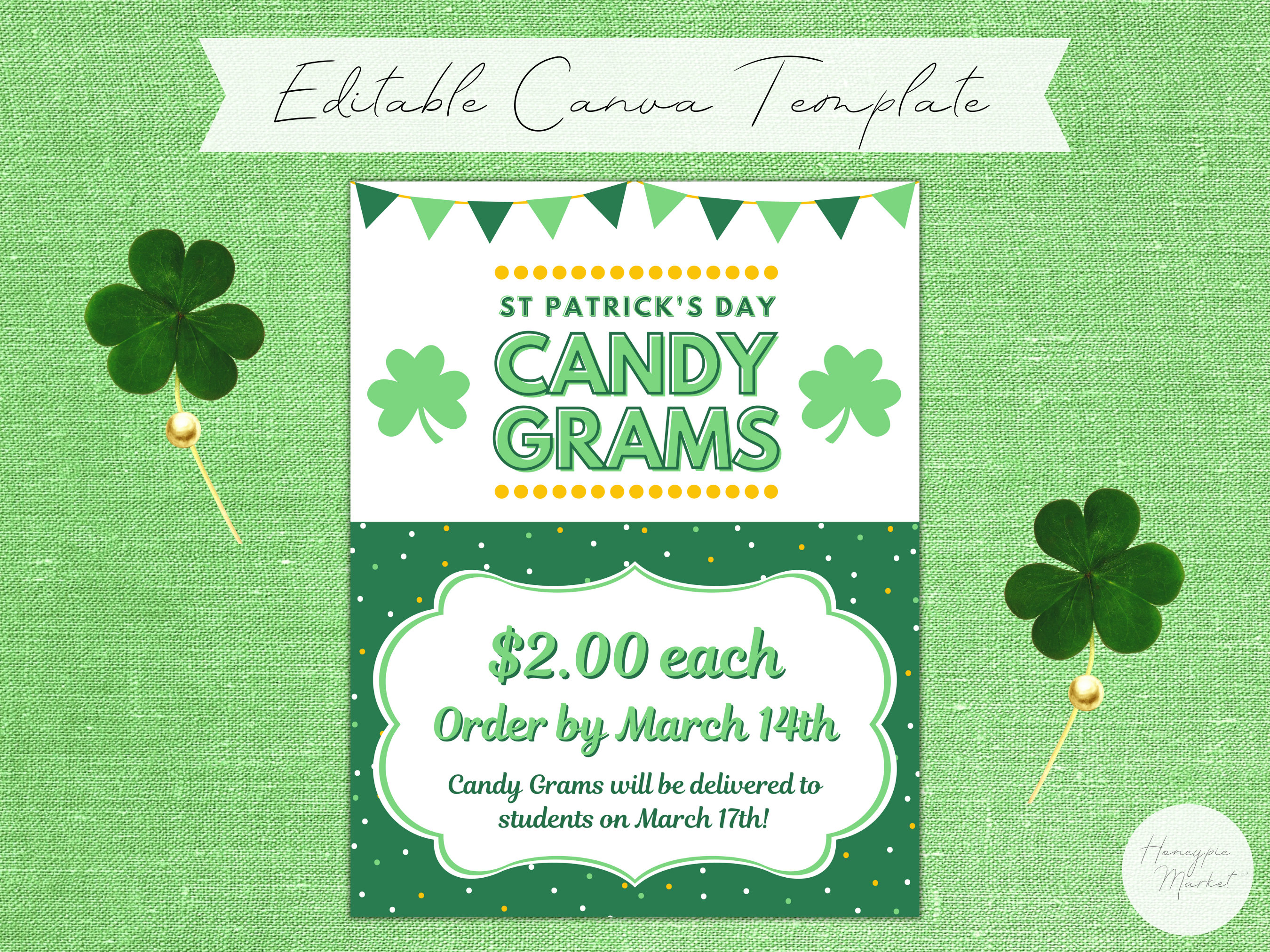 St. Patrick's Day Candy Gram Flyer Template - Etsy