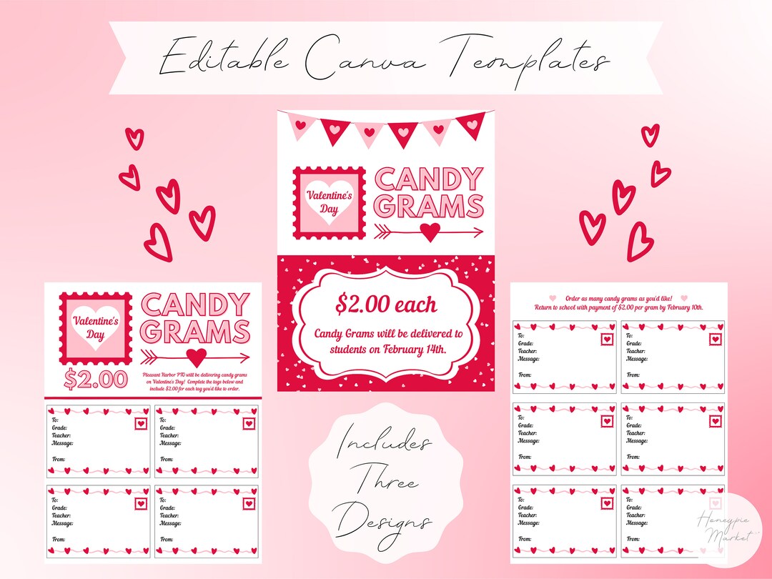 Valentine Candy Gram Template Bundle - Etsy