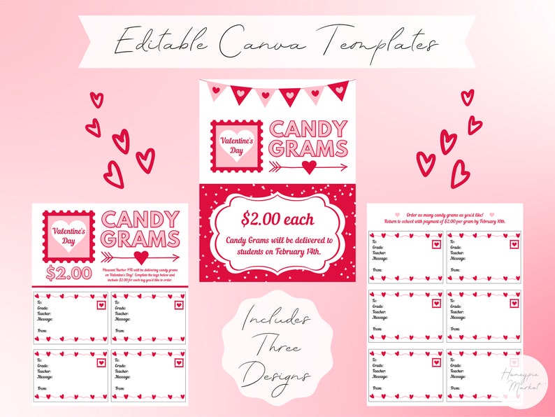 Valentine Candy Gram Template Bundle - Etsy