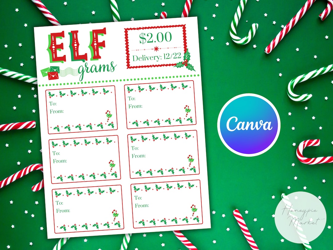Elf Gram Tags - Customizable Canva Template - Etsy