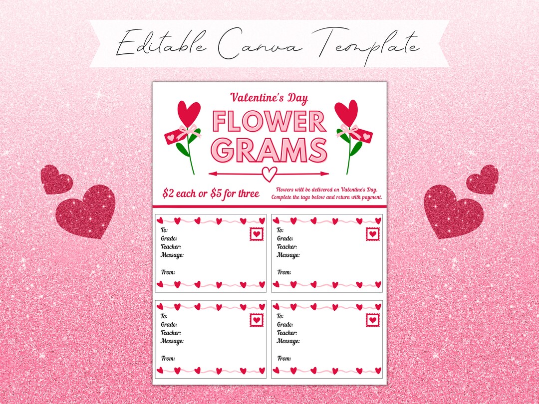 Valentine's Day Flower Grams Flyer With Tags - Etsy