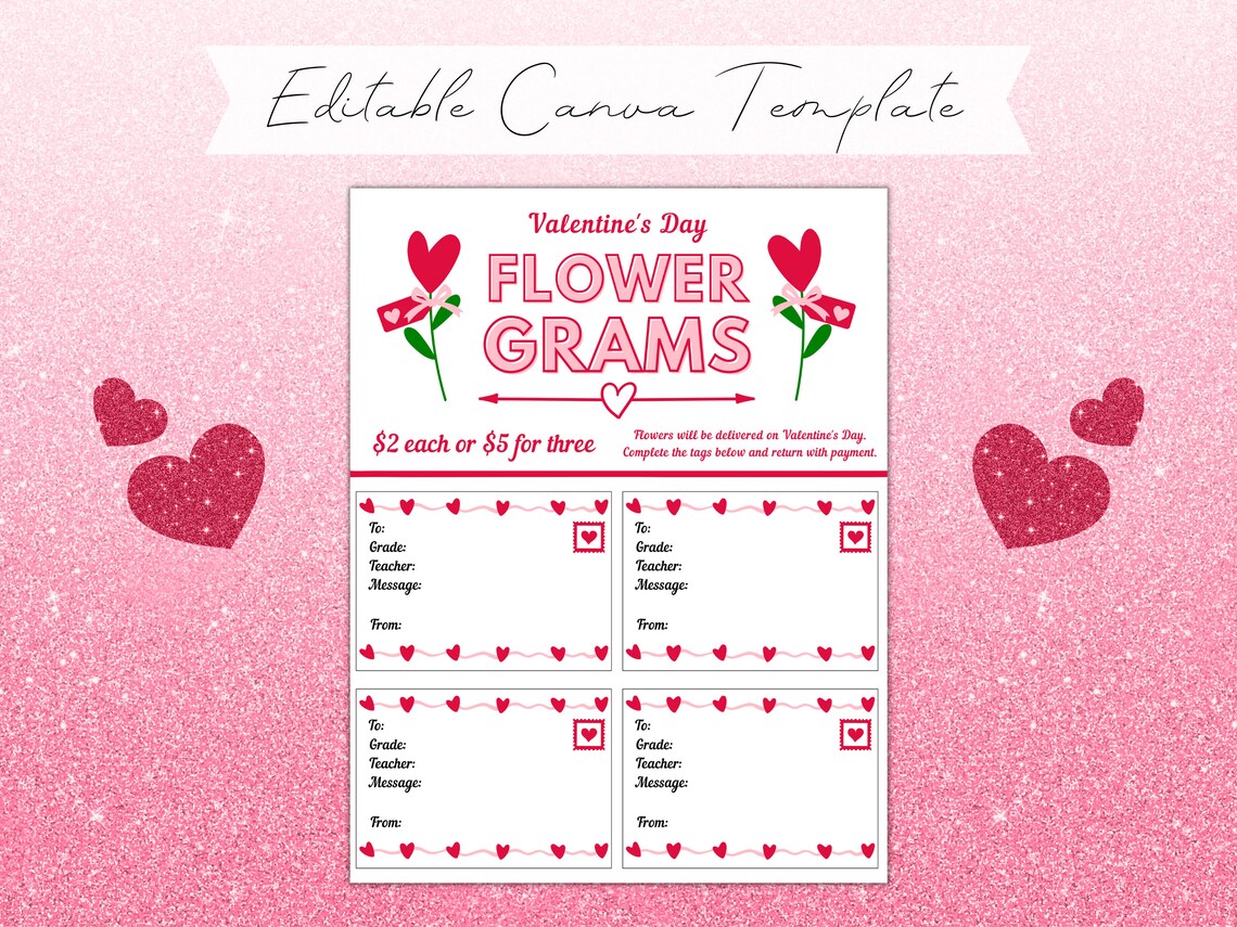 Valentine's Day Flower Grams Flyer With Tags - Etsy