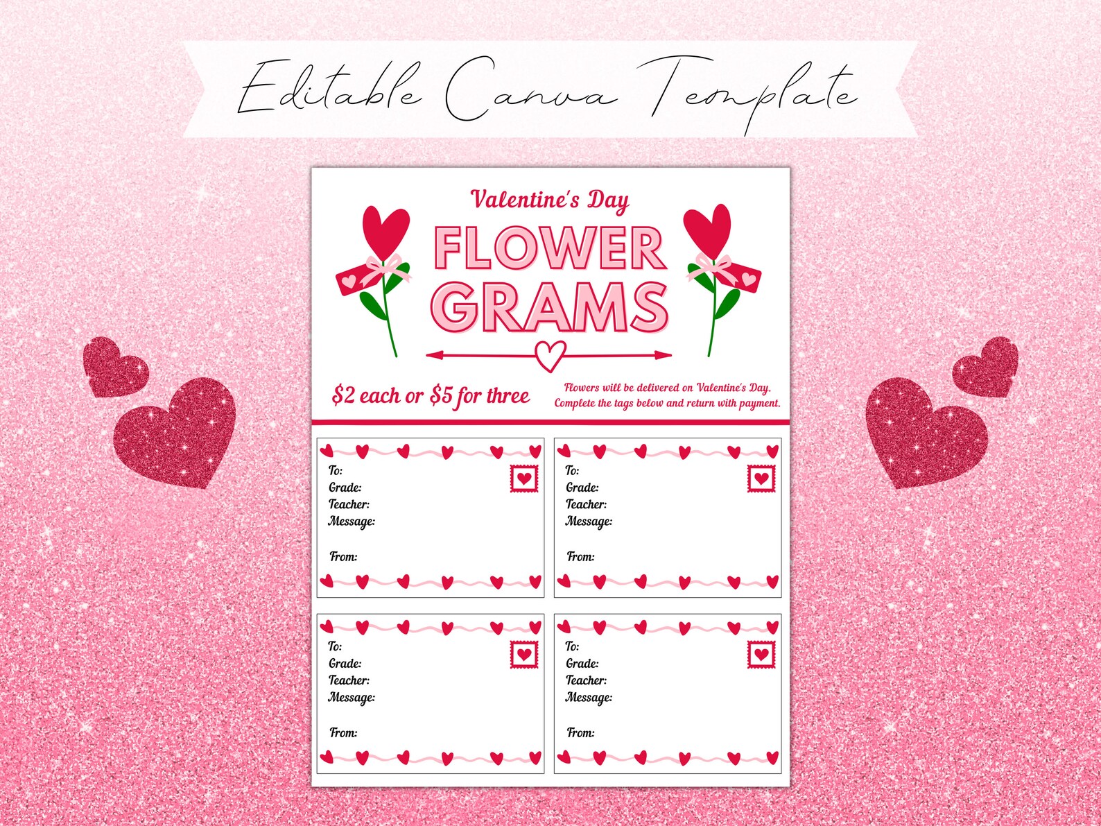 Valentine's Day Flower Grams Flyer With Tags - Etsy