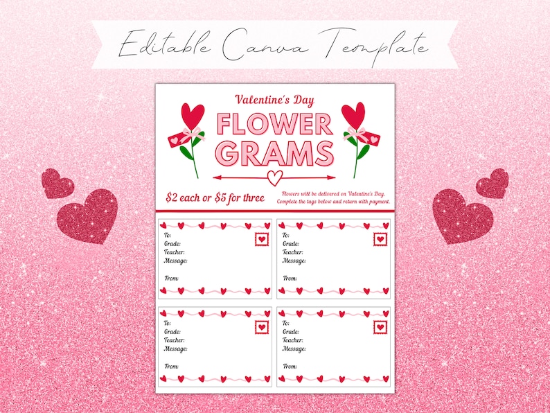 Valentine's Day Flower Grams Flyer With Tags - Etsy