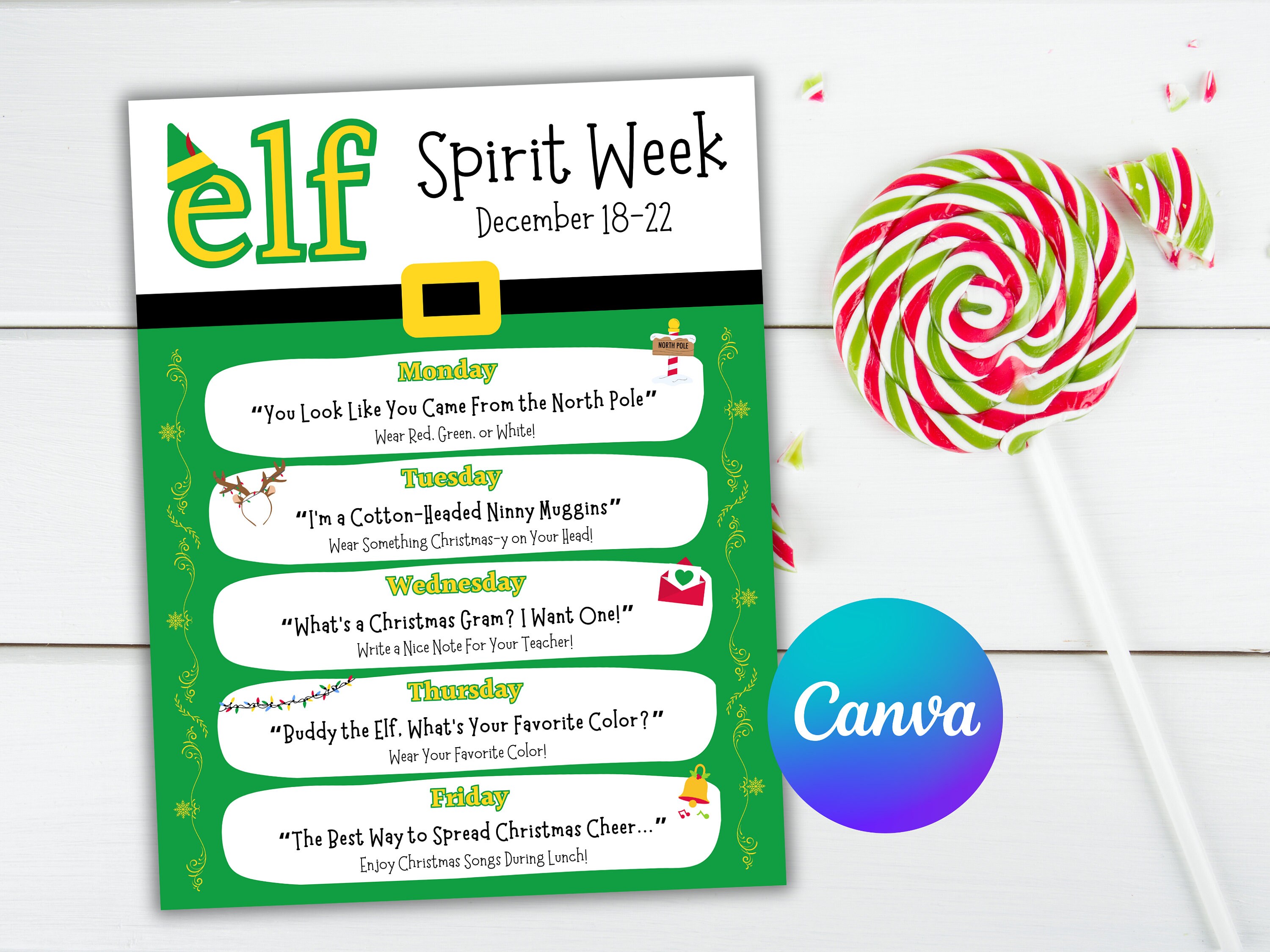 Elf Spirit Week Customizable Canva Flyer Template - Etsy