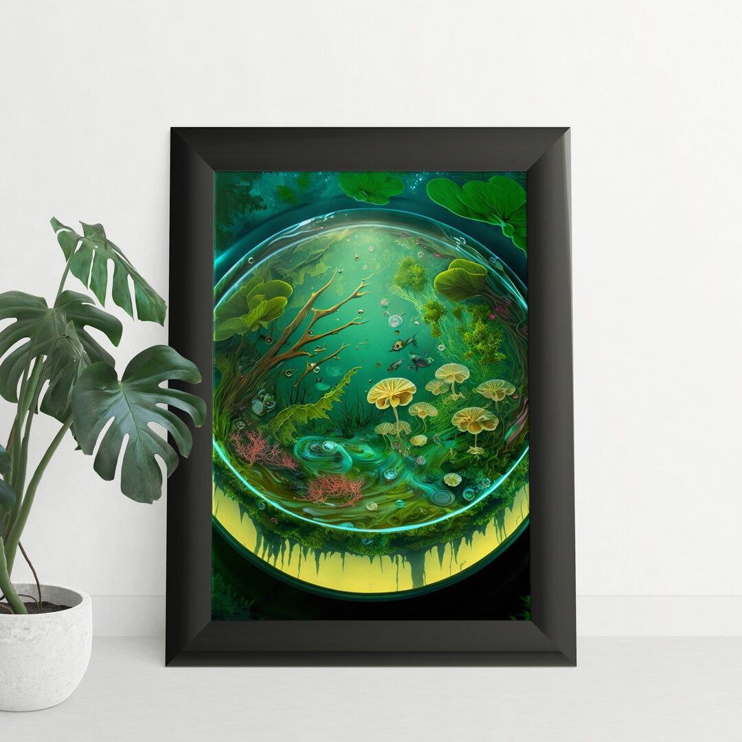 Pond Plants Digital Painting | Biology Art | Emerald Relaxing - Etsy
