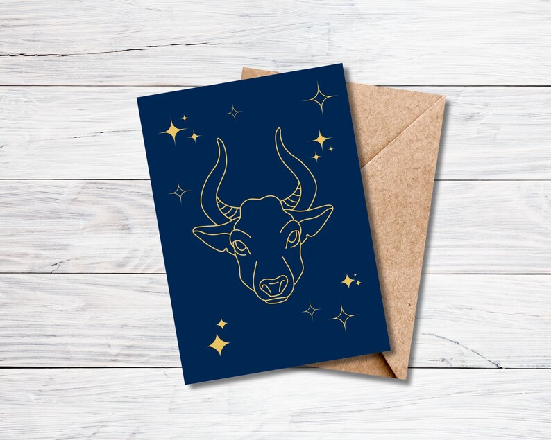 Taurus Star Sign Birthday Card Printable Card Zodiac Card - Etsy