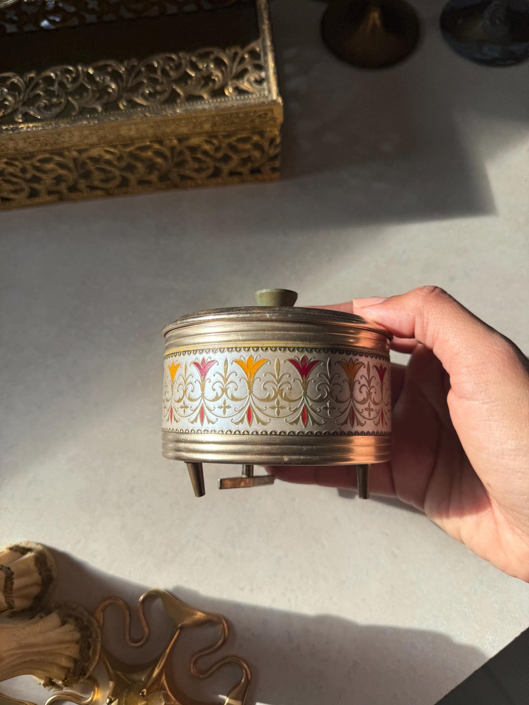 Antique Embossed Powder Music Box - Etsy