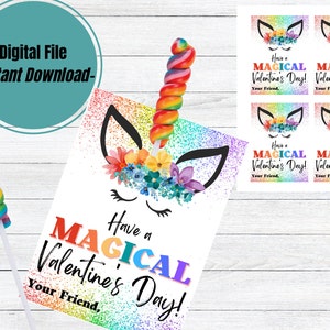 Printable Kids Unicorn Lollipop Valentine Cards, Classroom Gift ...