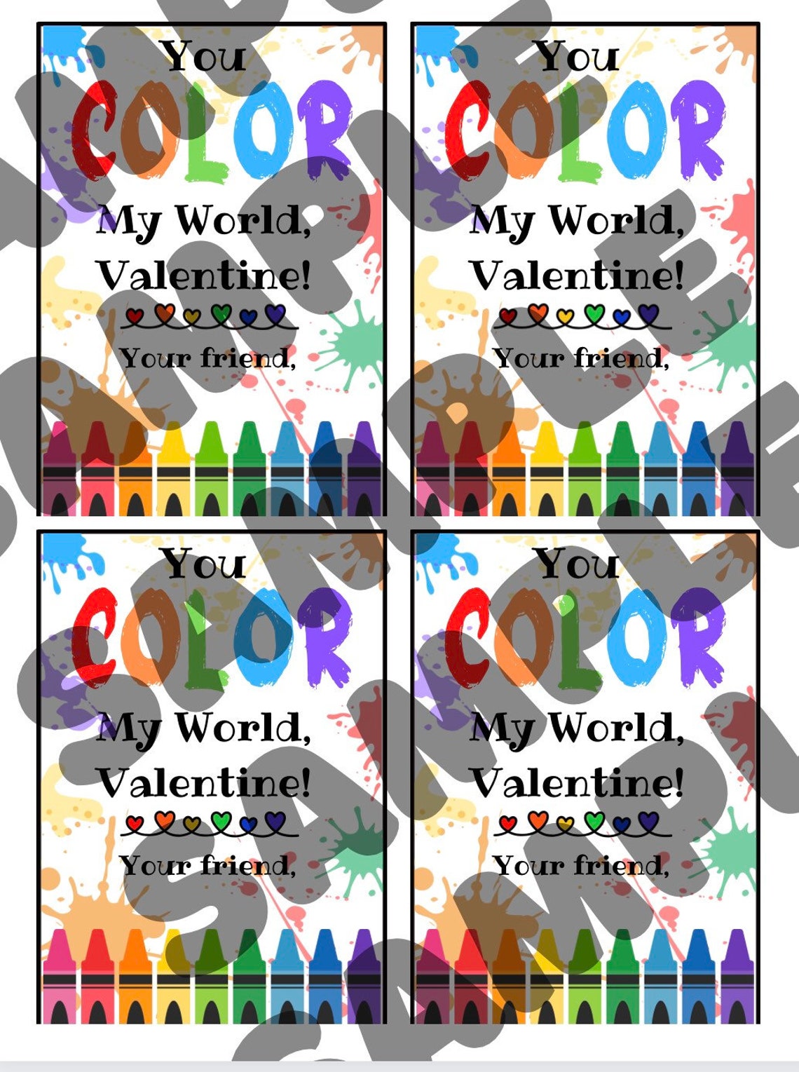 Instant Download Kids Printable Valentine, Colorful Valentine Printable ...