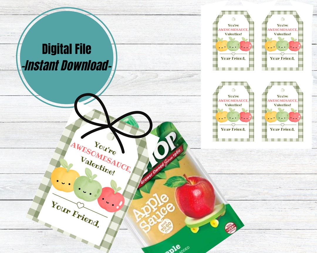 Instant Printable Kids Applesauce Valentine, Non-candy Valentines ...