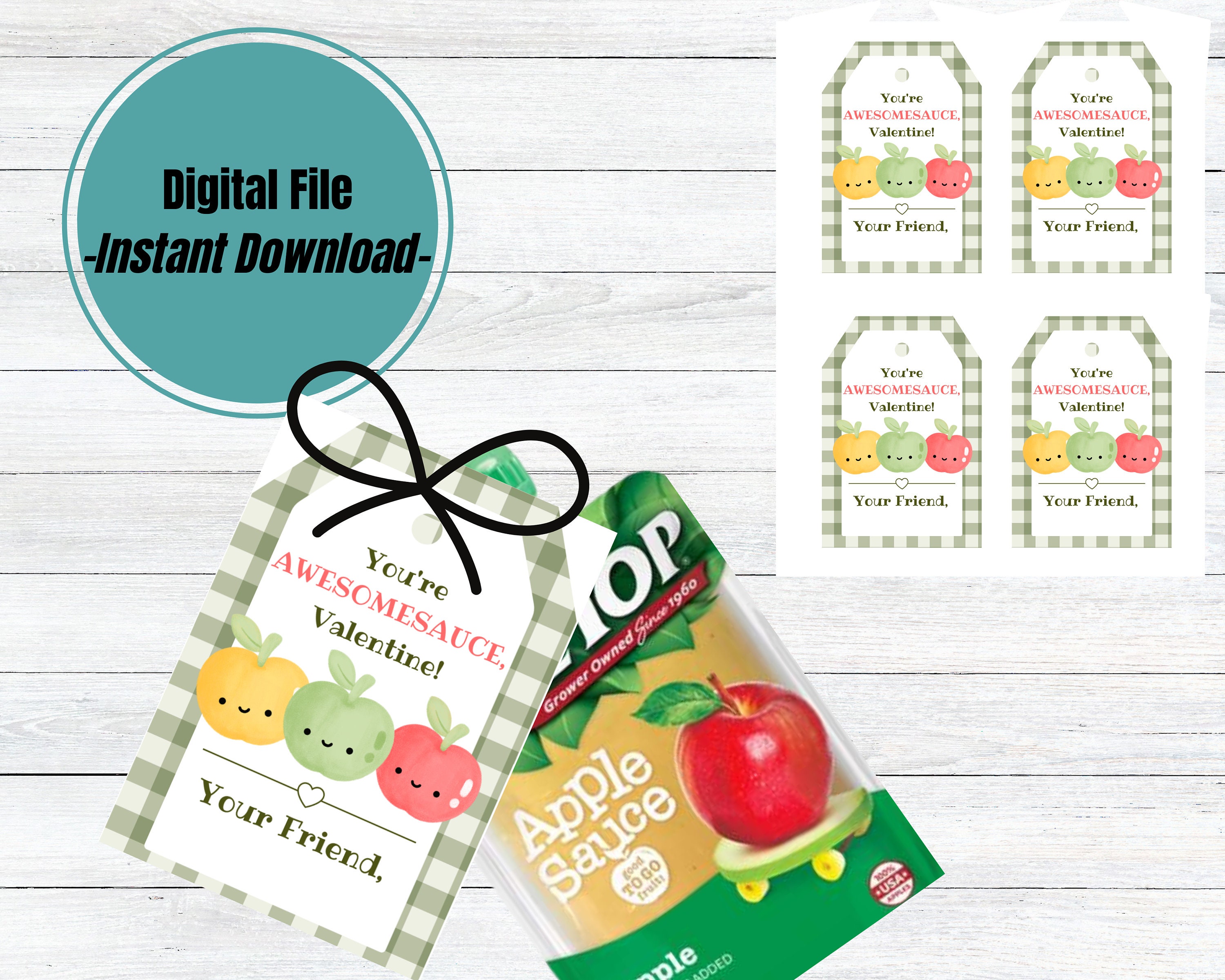 Instant Printable Kids Applesauce Valentine, Non-candy Valentines ...