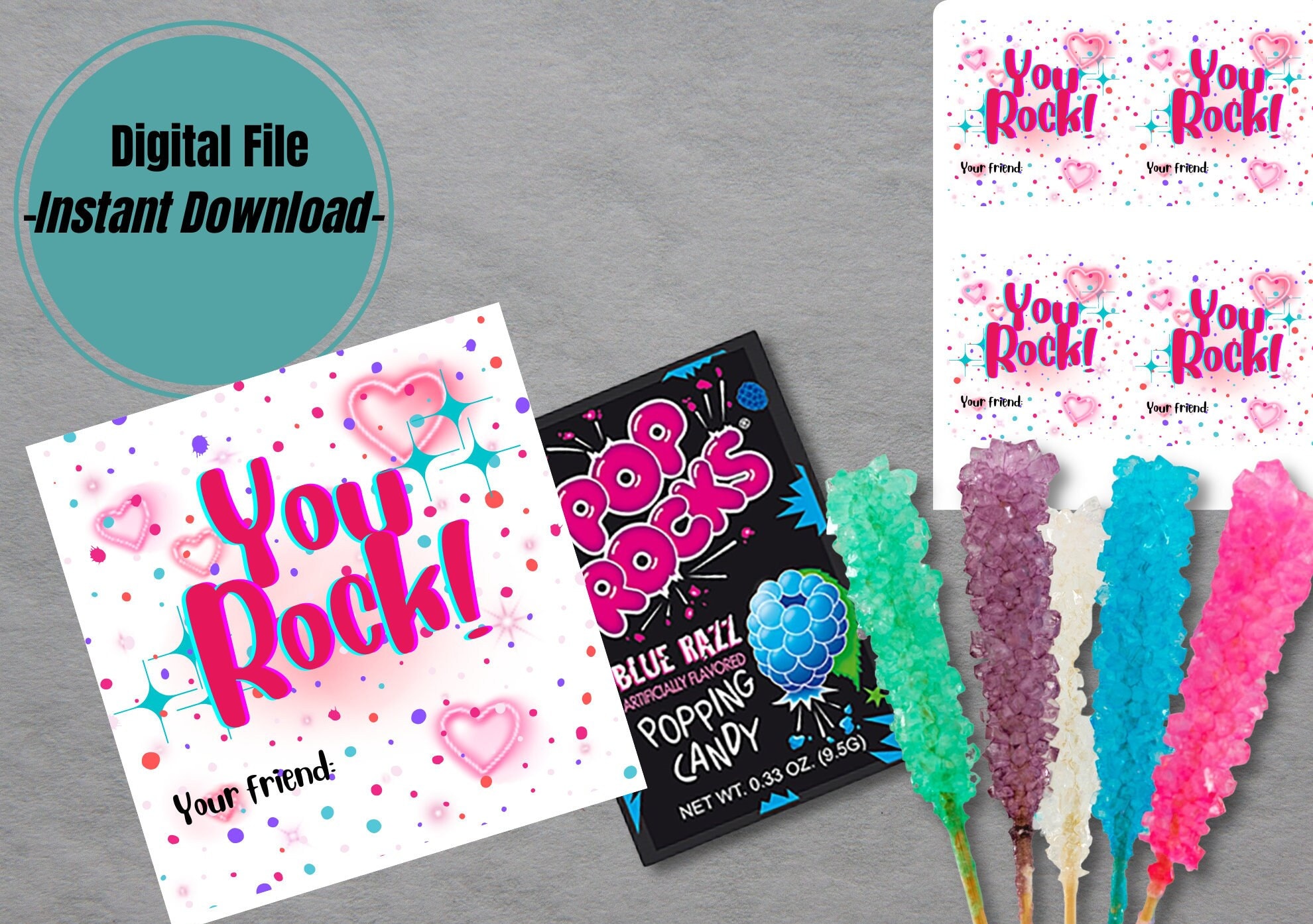 Instant Printable You Kids Rock Valentines, Rock Candy Classroom, Pop ...