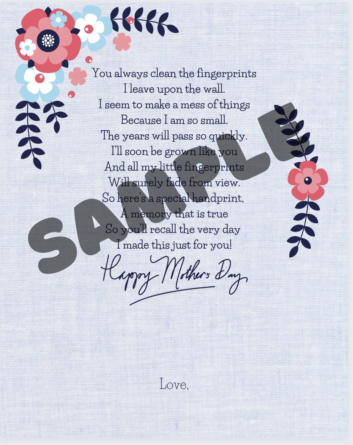 Printable Mother's Day Handprint Gift, Mom Appreciation Gift, Framed ...