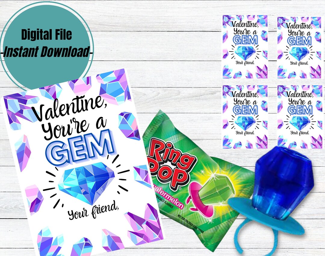 Ring Pop Valentine Printable, Gem Theme (digital Download) - Etsy