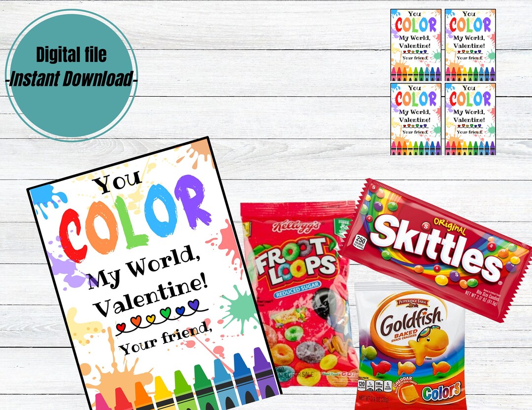 Instant Download Kids Printable Valentine, Colorful Valentine Printable ...