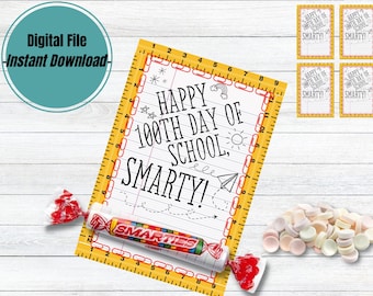 100 Days of School Smarties Tag, Printable Favor (digital Download) - Etsy