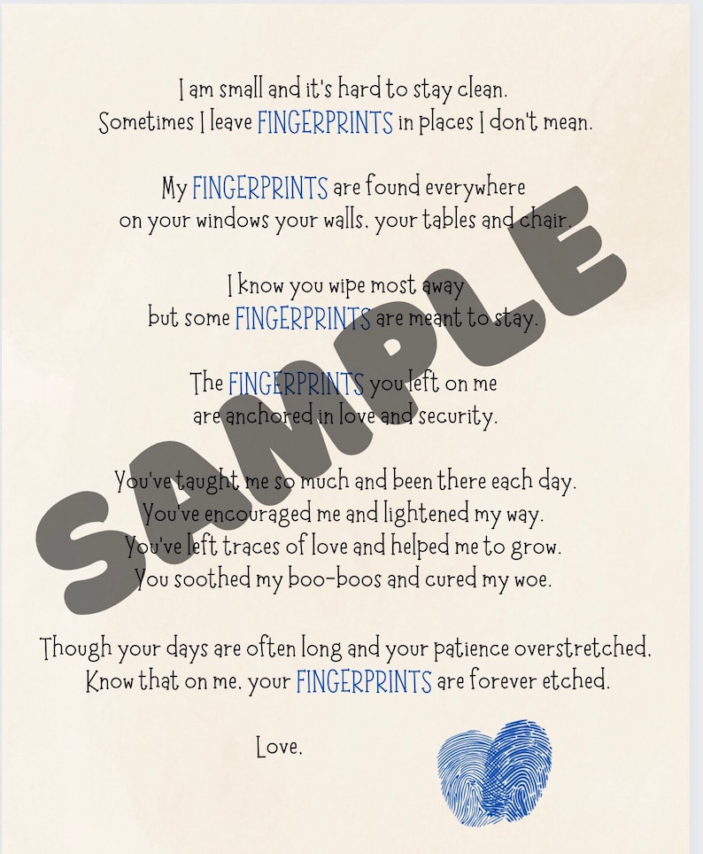Instant Download Teacher Appreciation Gift, Fingerprints Poem ...
