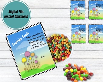 Dr. Seuss Treat Bag Card, Dr. Seuss Printable, Truffula Seeds, Dr ...
