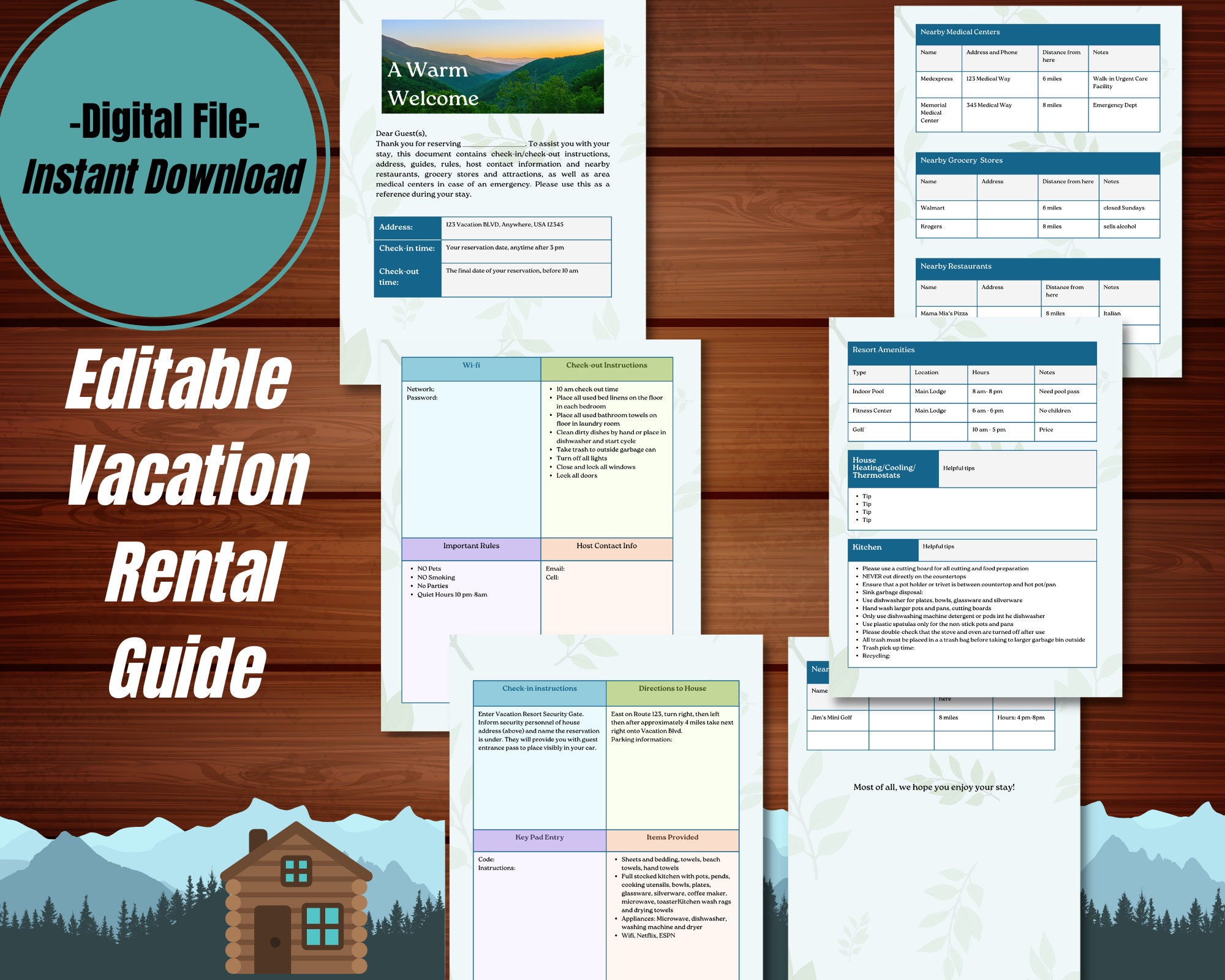 Editable Mountain Vacation Rental Welcome Guide, Airbnb Host Template ...