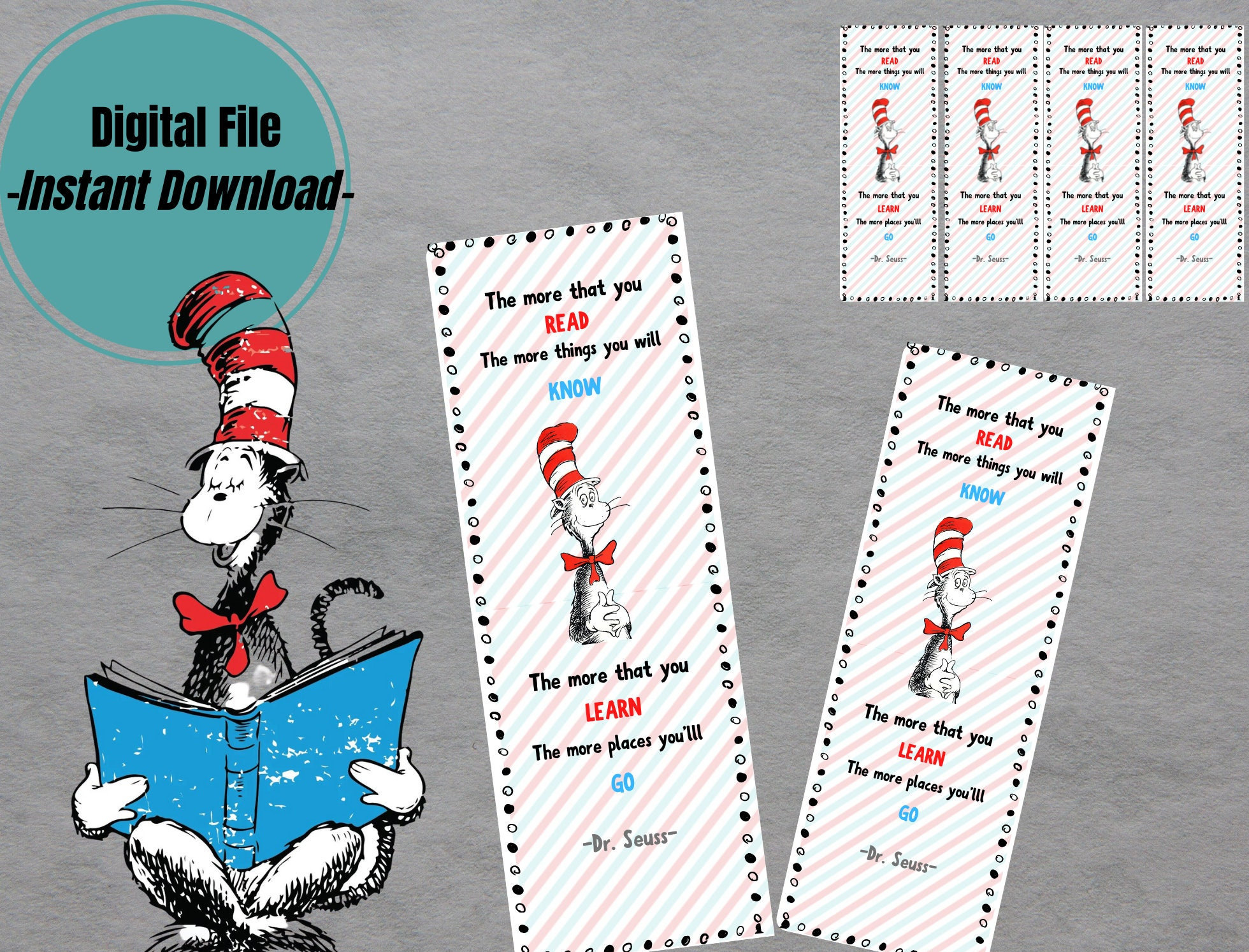 Instant Download Cat in the Hat Kids Bookmark Dr. Seuss - Etsy