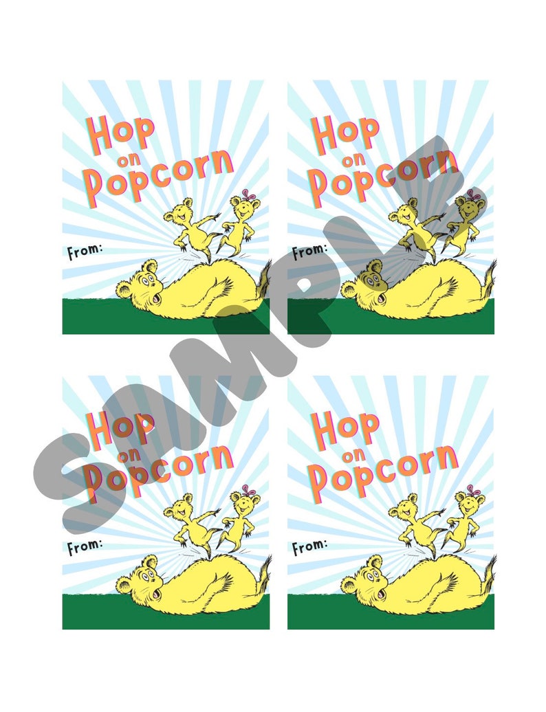 Dr. Seuss Hop on Popcorn Tag, Read Across America Gift (digital ...
